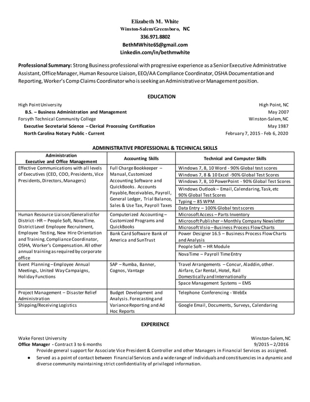 ElizabethMWhiteResume 081916 | PDF
