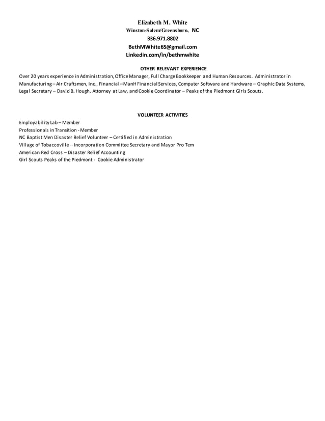 ElizabethMWhiteResume 081916 | PDF