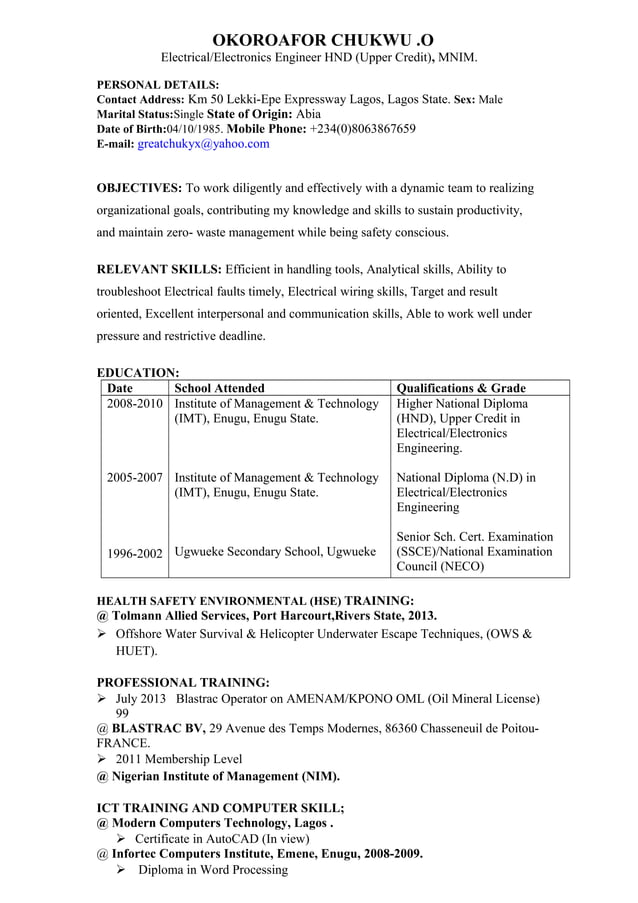 OKOROAFOR ,CV (Autosaved) 2 | PDF