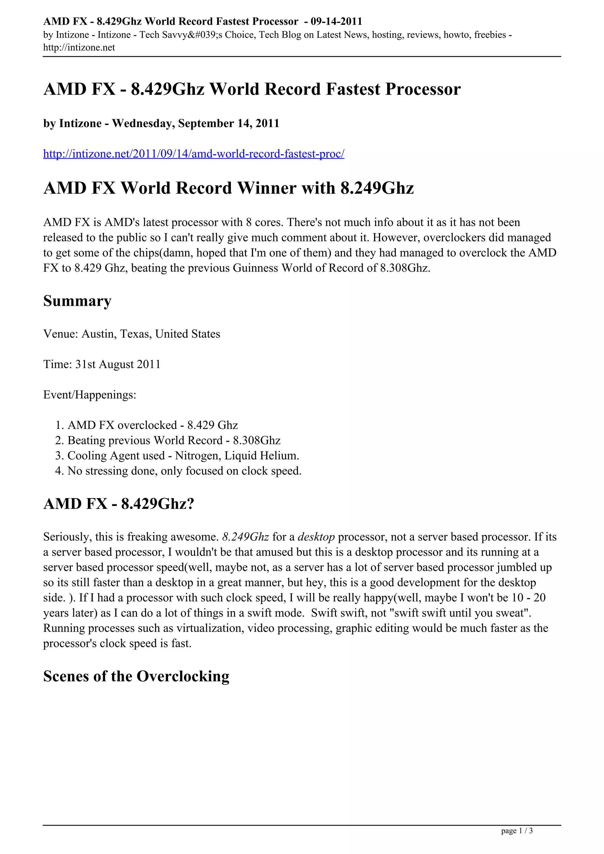 AMD FX - 8.429GHZ World Record Fastest Processor | PDF