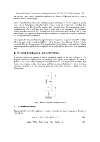 STATE OBSERVER DESIGNS FOR QUARTER-CAR PASSIVE SUSPENSION | PDF