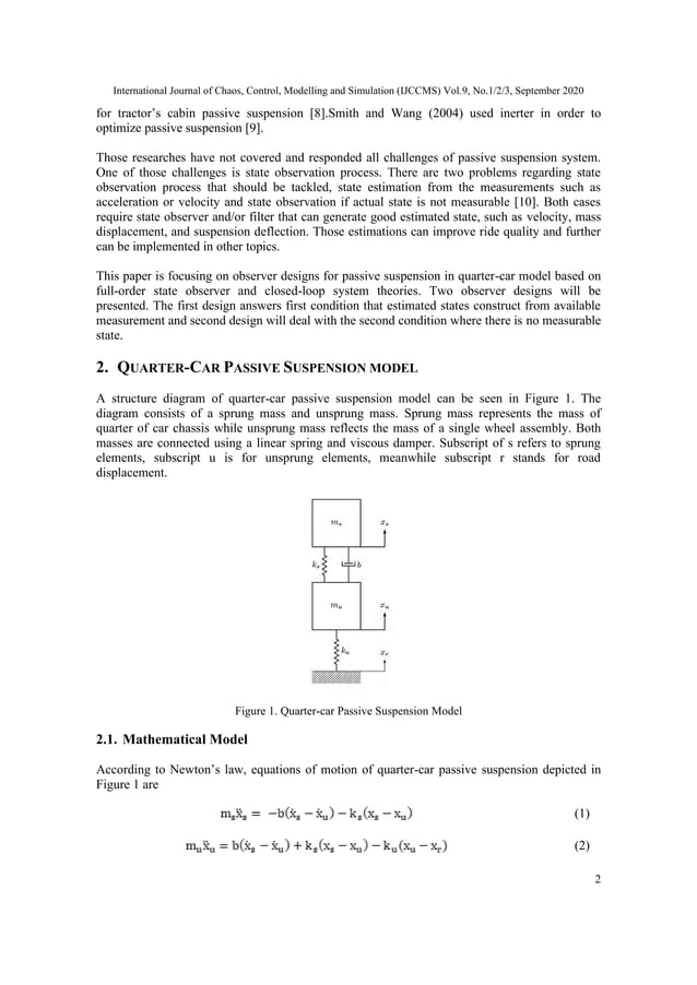 STATE OBSERVER DESIGNS FOR QUARTER-CAR PASSIVE SUSPENSION | PDF