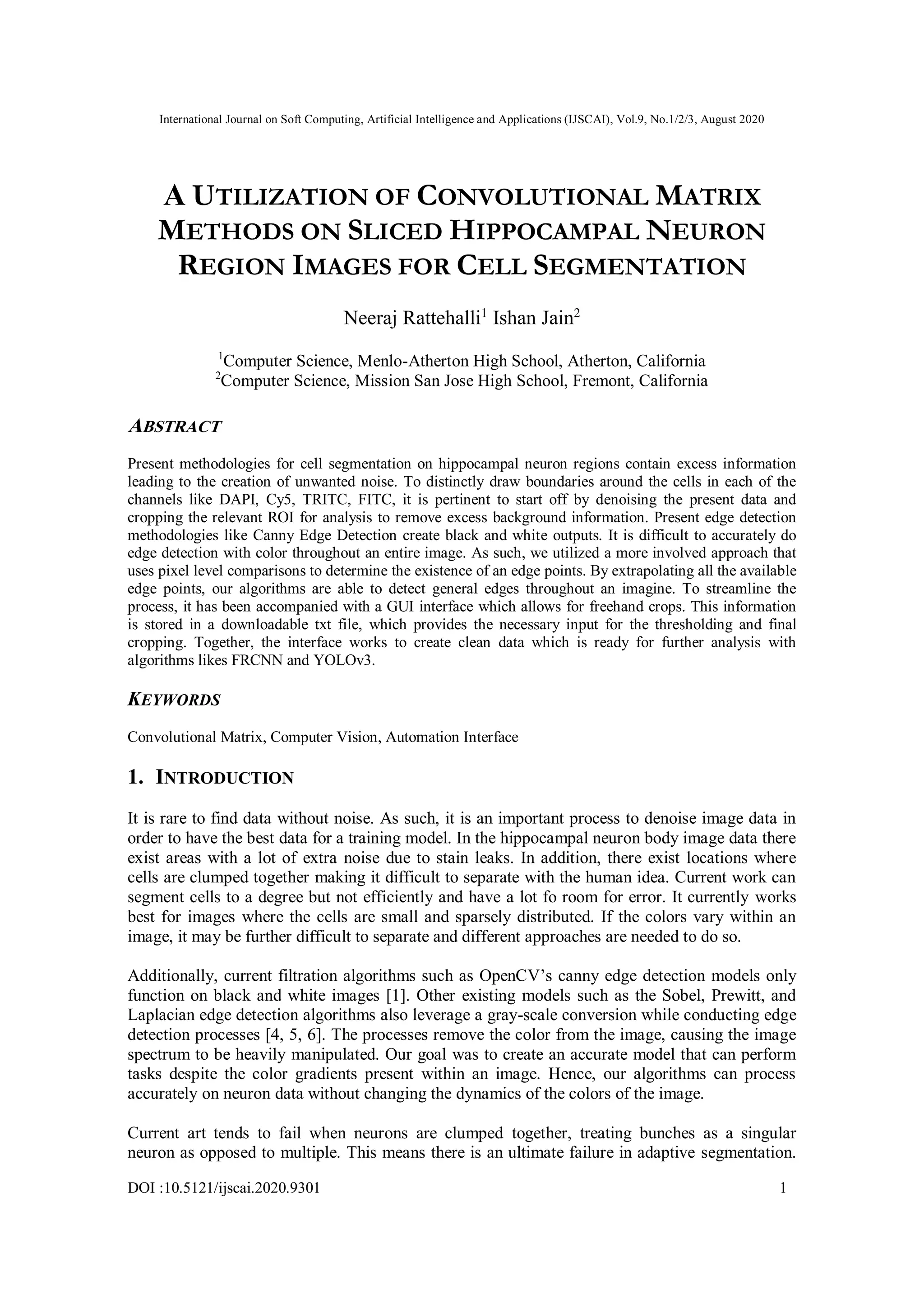 A UTILIZATION OF CONVOLUTIONAL MATRIX METHODS ON SLICED HIPPOCAMPAL ...