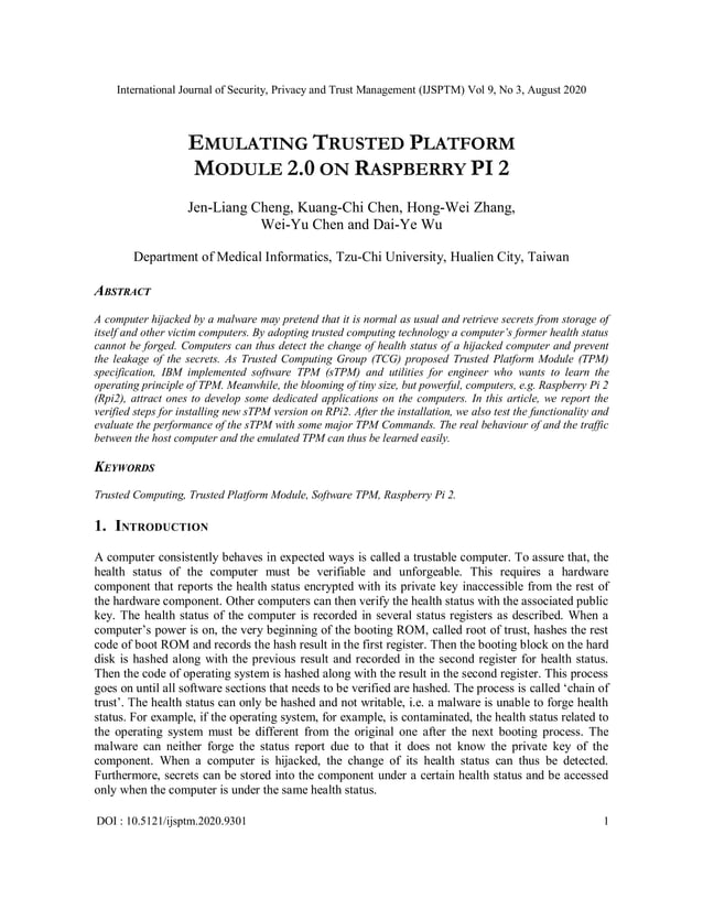 Emulating Trusted Platform Module 2.0 on Raspberry Pi 2 | PDF