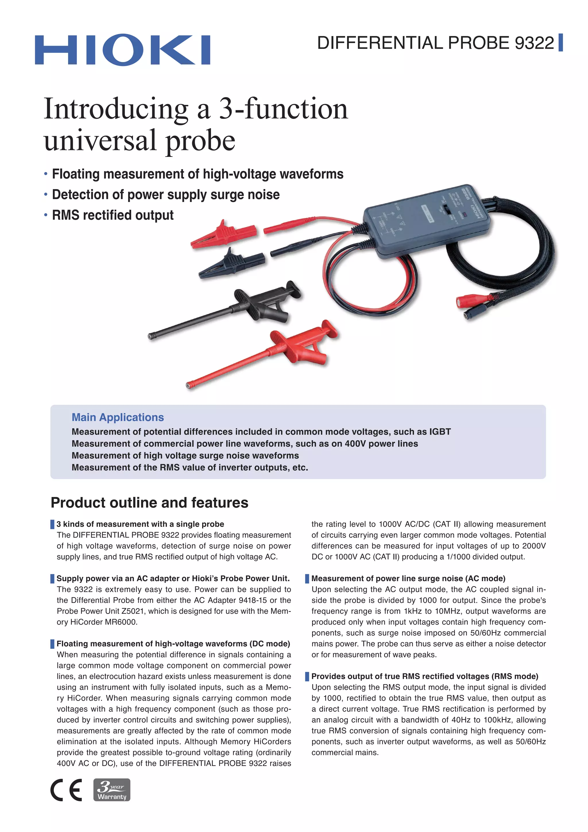 9322 Hioki Differential Probe | PDF