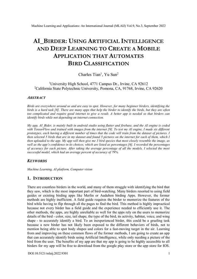 AI_BIRDER: USING ARTIFICIAL INTELLIGENCE AND DEEP LEARNING TO CREATE A ...