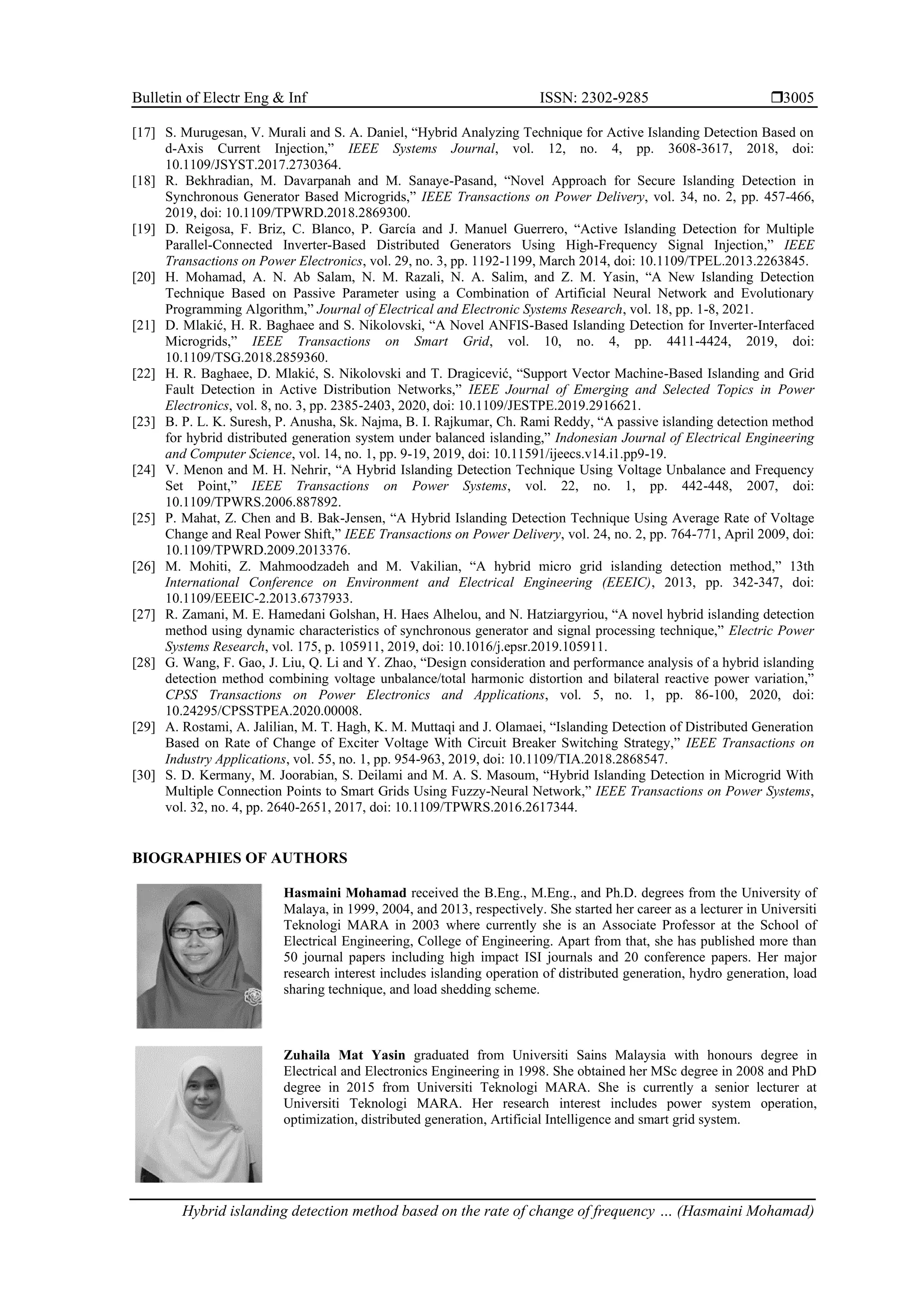 Hybrid islanding detection method based on the rate of change of frequency and load impedance ...