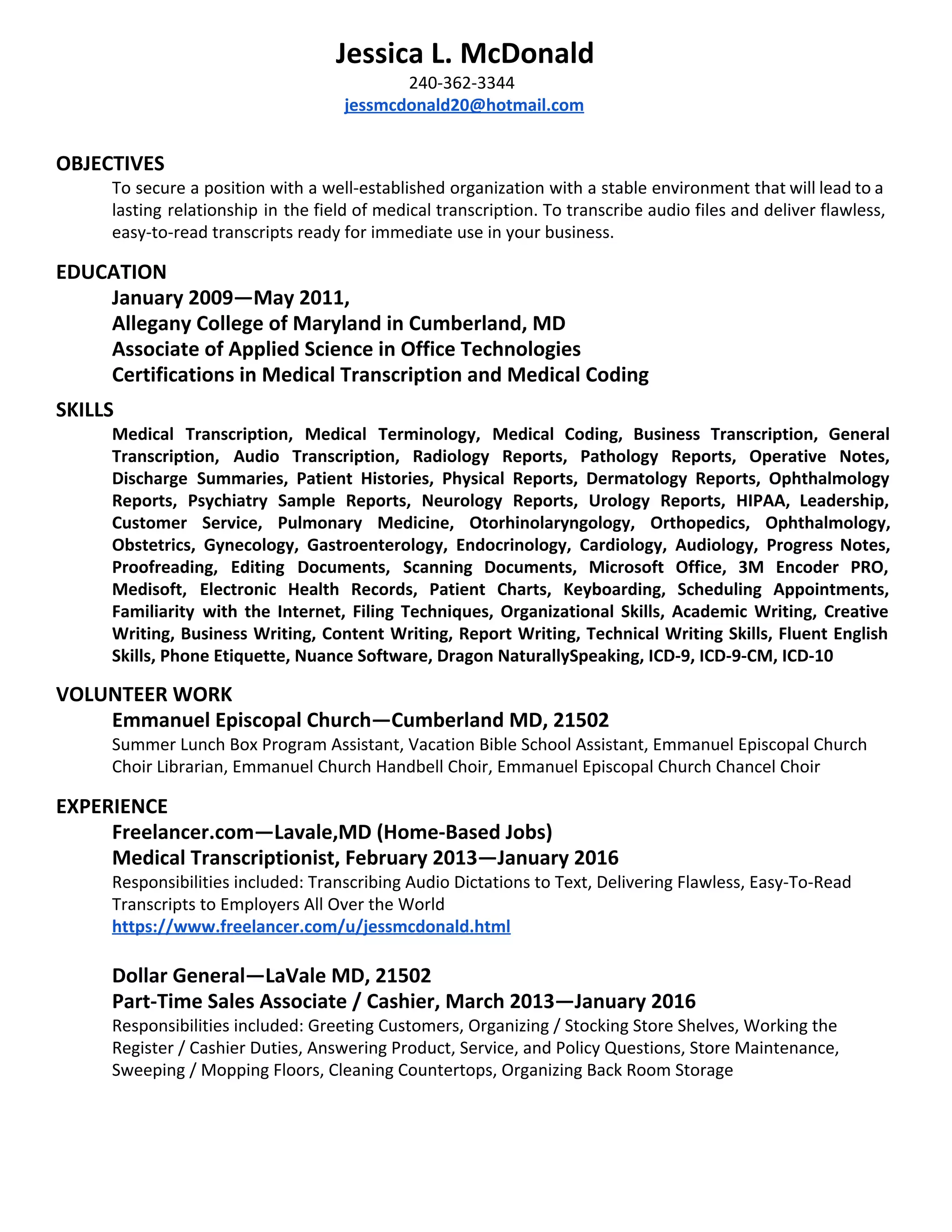 medical-transcriptionist-resume | PDF
