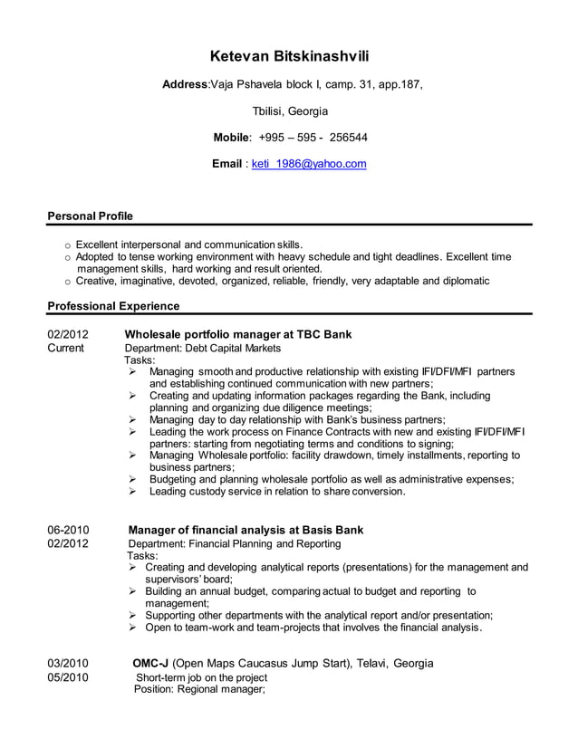 CV Ketevan Bitskinashvili | DOCX | Business Administration | Business