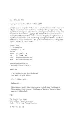 Screen Media Analysing Film And Television Jane Stadler Kelly Mcwilliam ...