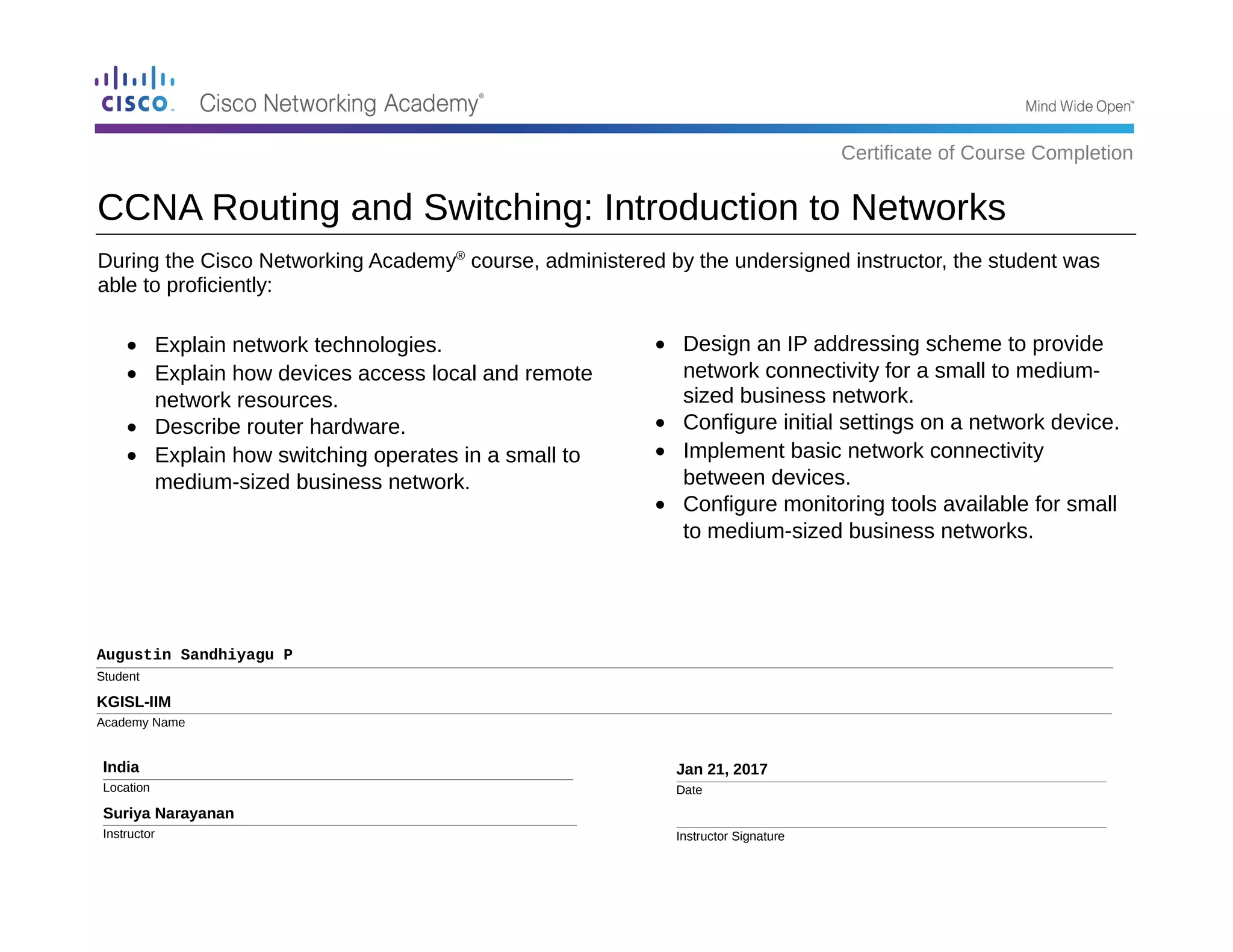 CCNA Training Certificate (1) | PPT