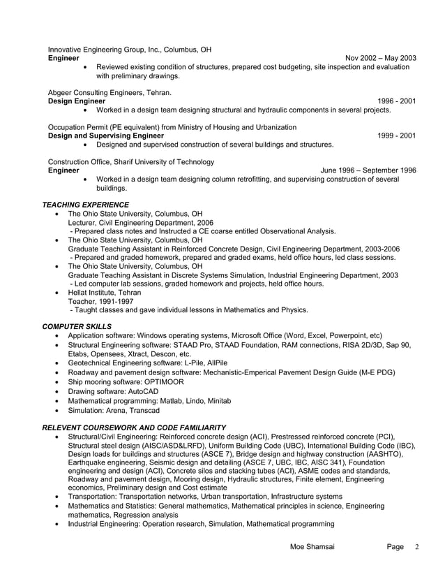 M Shamsai Resume | DOC | Civil Engineering Industry | Industries