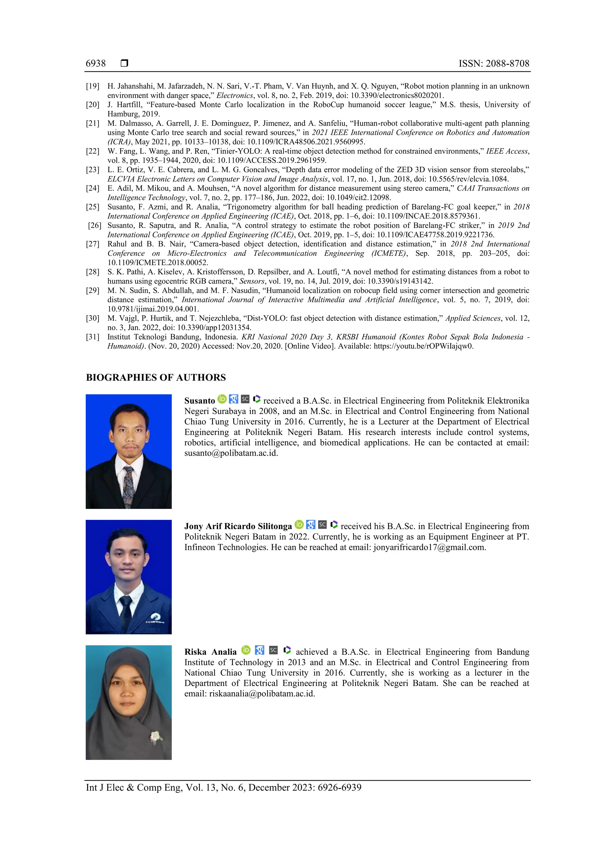 Tiny Yolo Distance Measurement And Object Detection Coordination System For The Barelangfc Robot