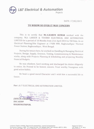 EXP LETTER FROM L&T | PDF