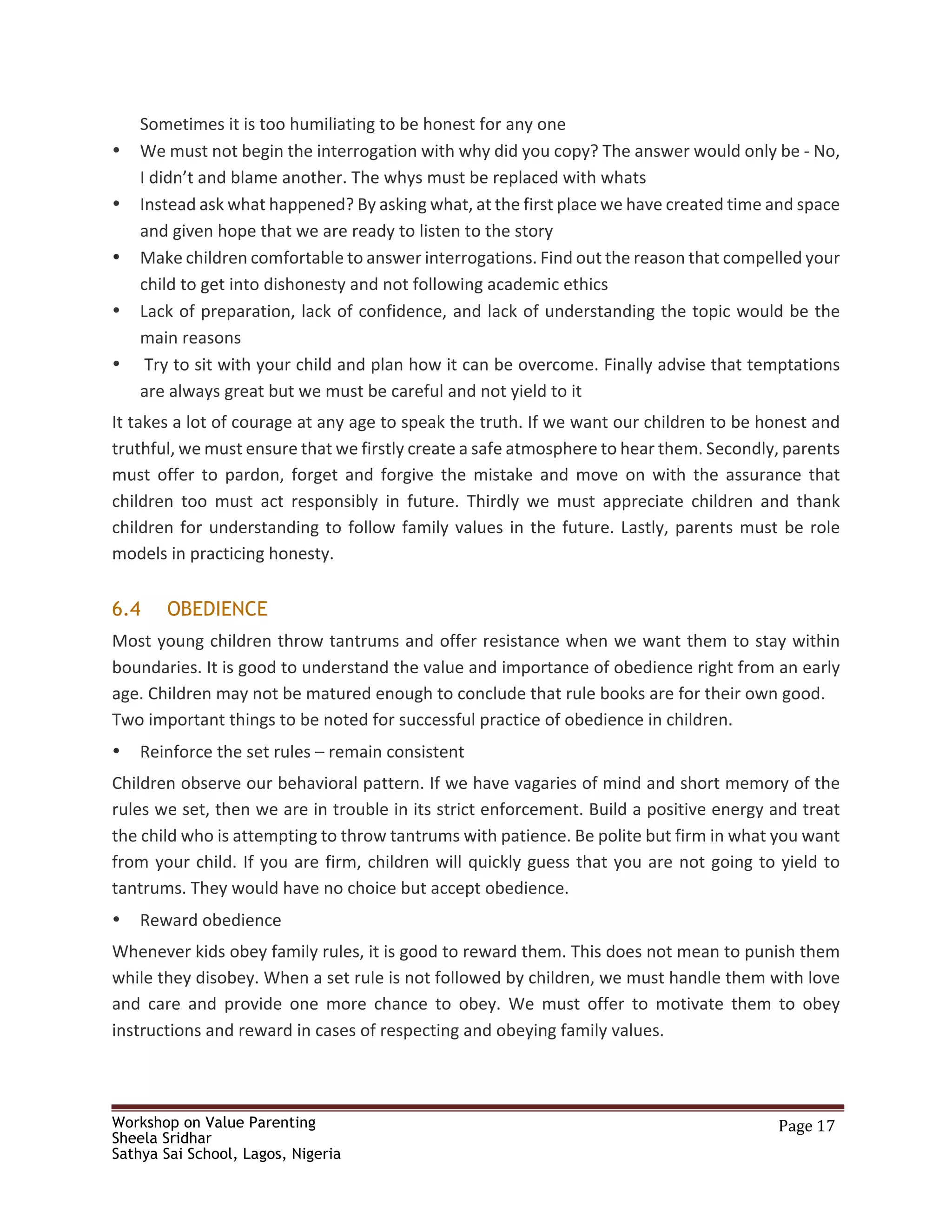 VALUE PARENTING - STUDY MATERIAL | PDF