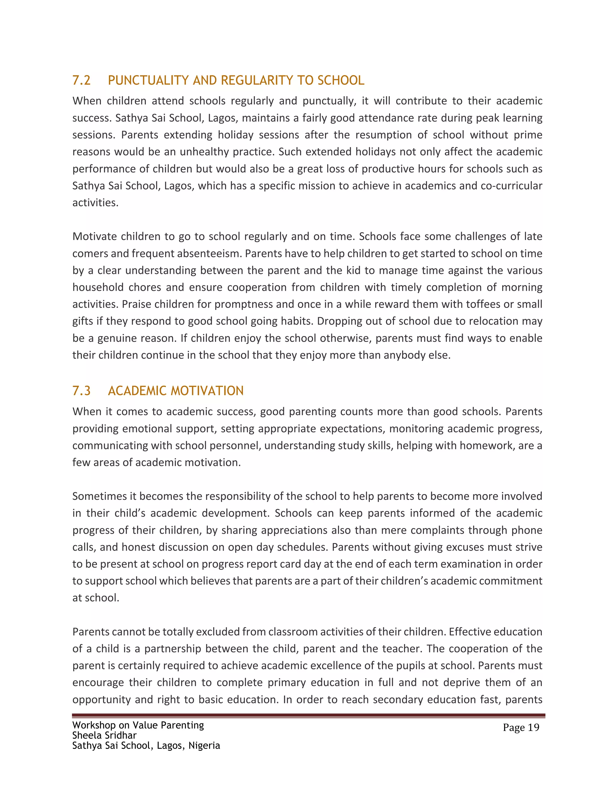 VALUE PARENTING - STUDY MATERIAL | PDF