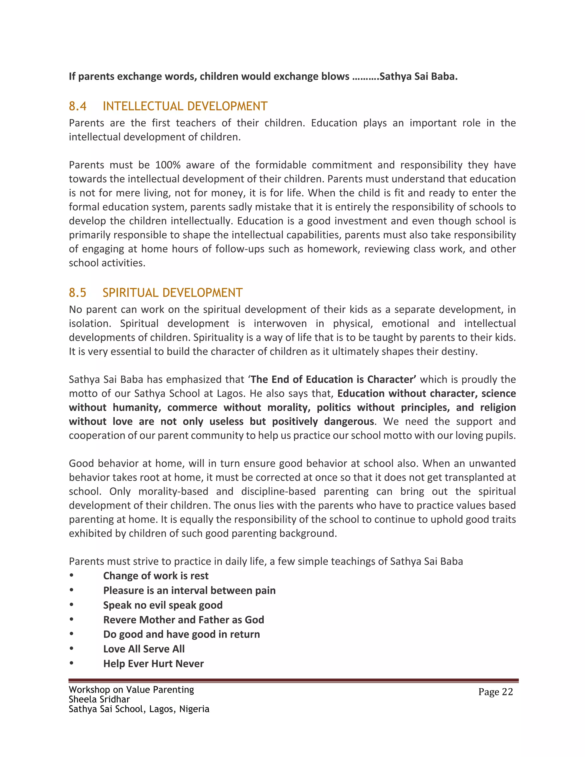 VALUE PARENTING - STUDY MATERIAL | PDF