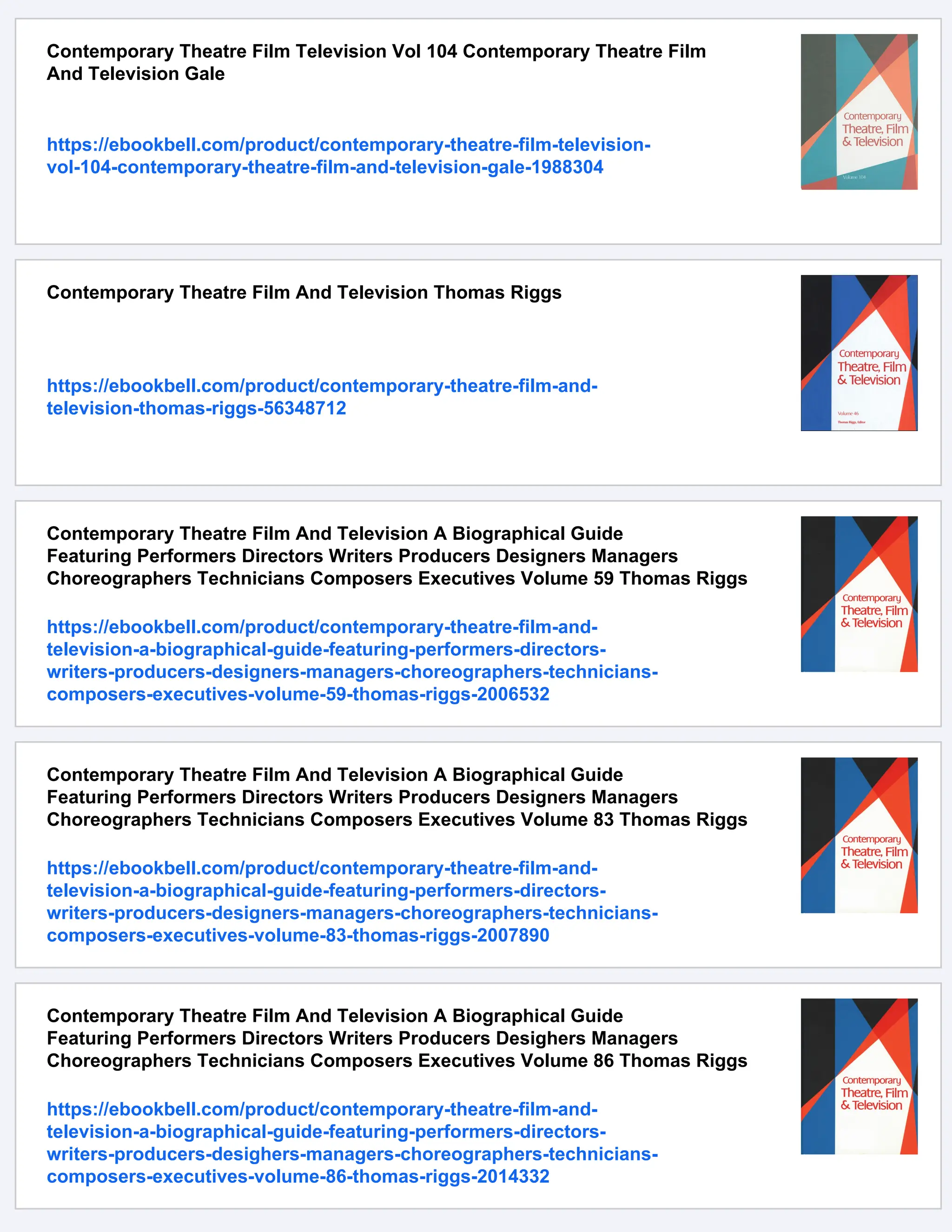 Contemporary Theatre Film And Television Vol 102 Thomas Riggs | PDF