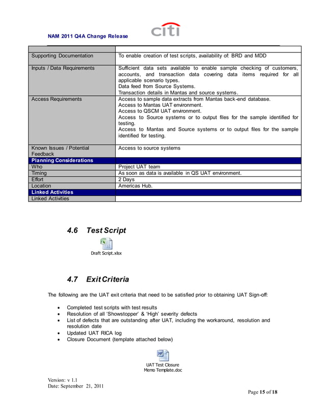 NAM Q4a 2011 UAT Strategy Document v1 0 | PDF