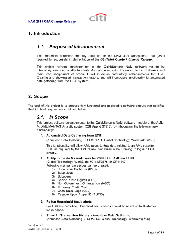 NAM Q4a 2011 UAT Strategy Document v1 0 | PDF