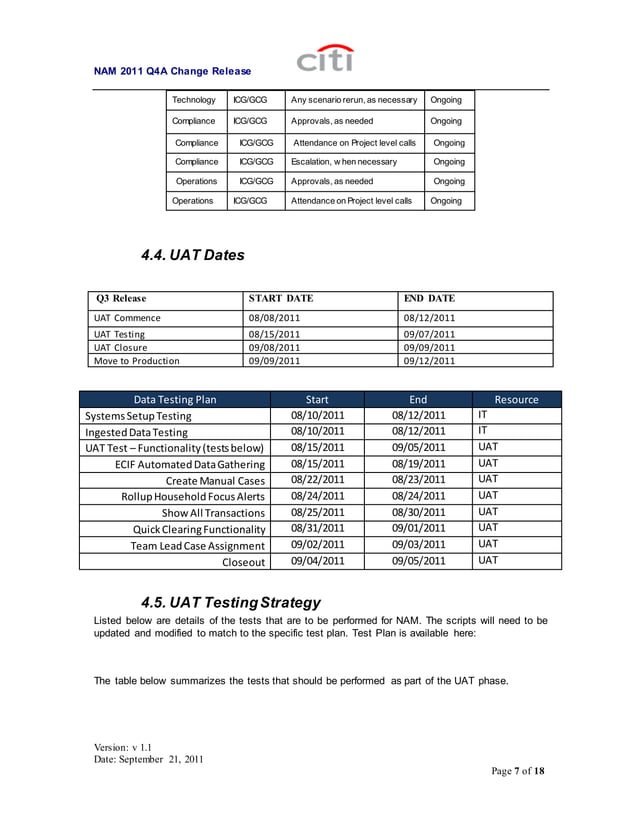 NAM Q4a 2011 UAT Strategy Document v1 0 | PDF