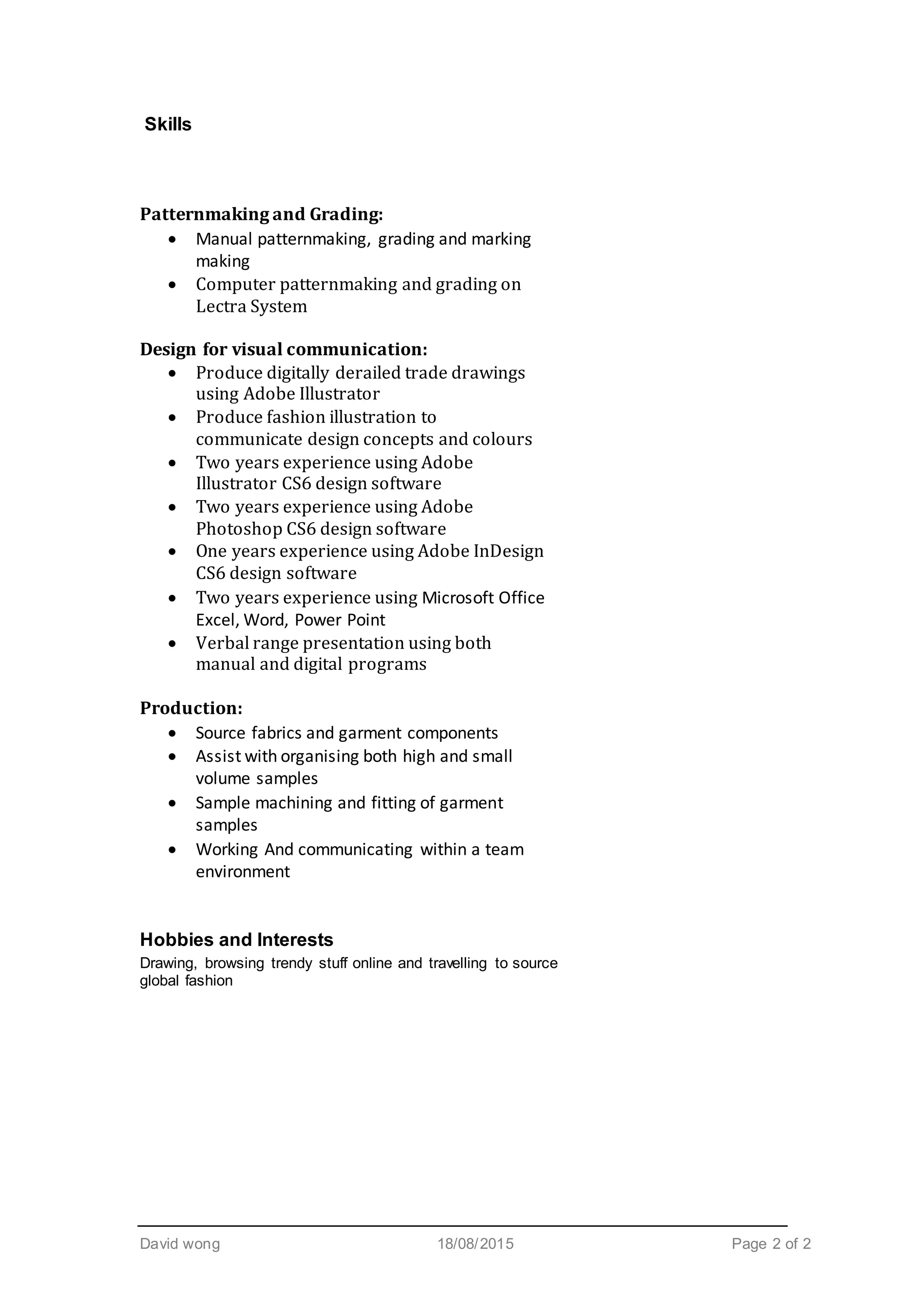 David Wong CV | DOCX | Technology & Computing