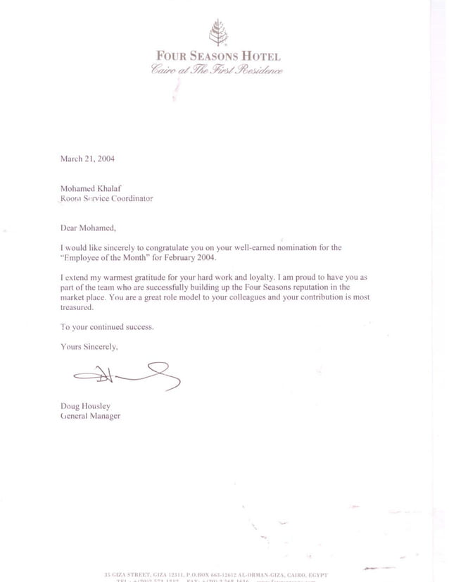 Four Seasons employee of the month letter in 2004.PDF