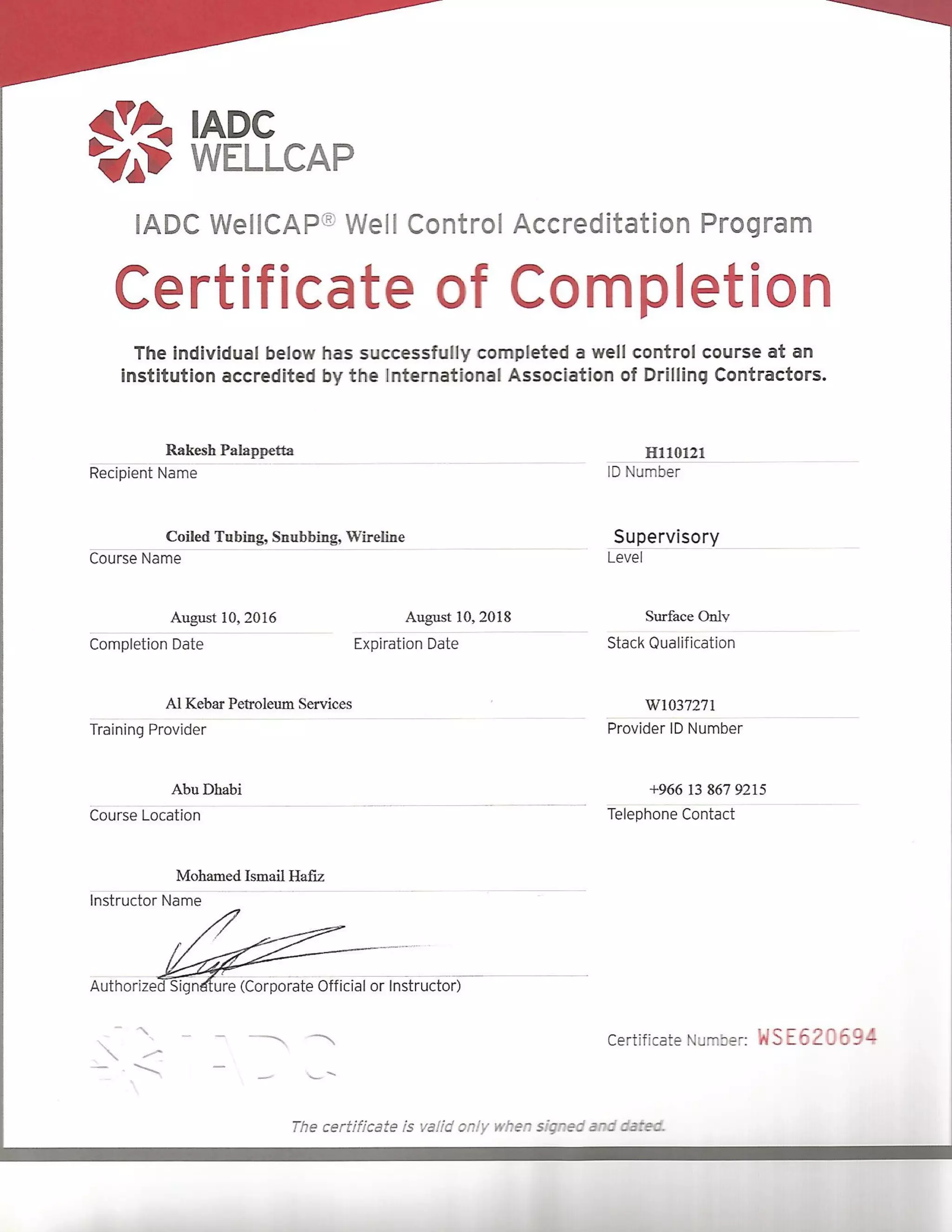 Rakesh IADC Certificate 2016 | PDF