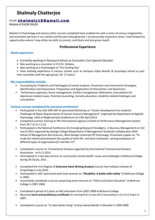 Shalmaly Chatterjee Resume | PDF