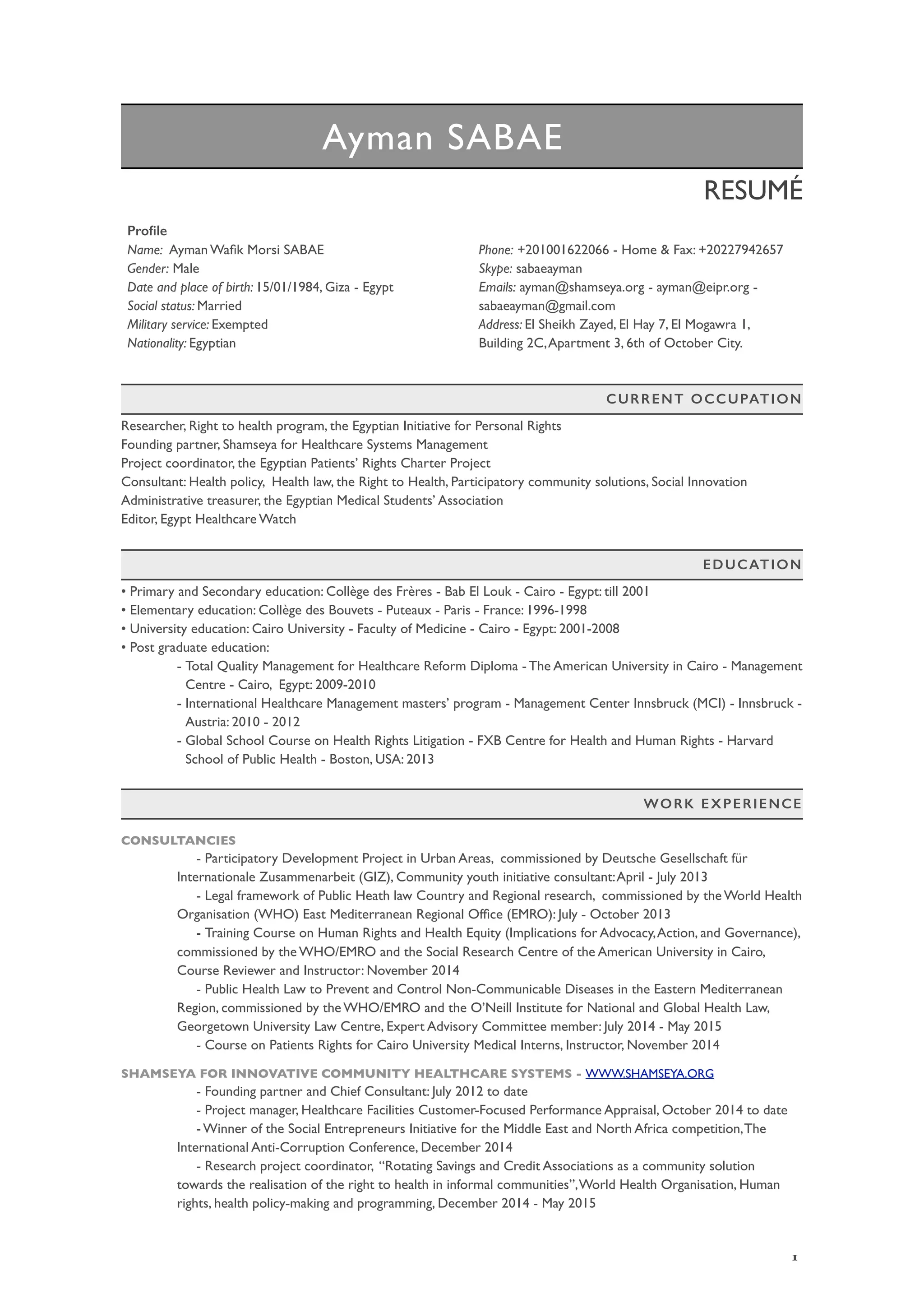 Ayman CV 7-2015 | PDF