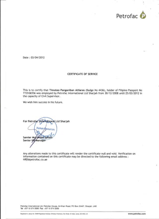 petrofac employment cert. | PDF
