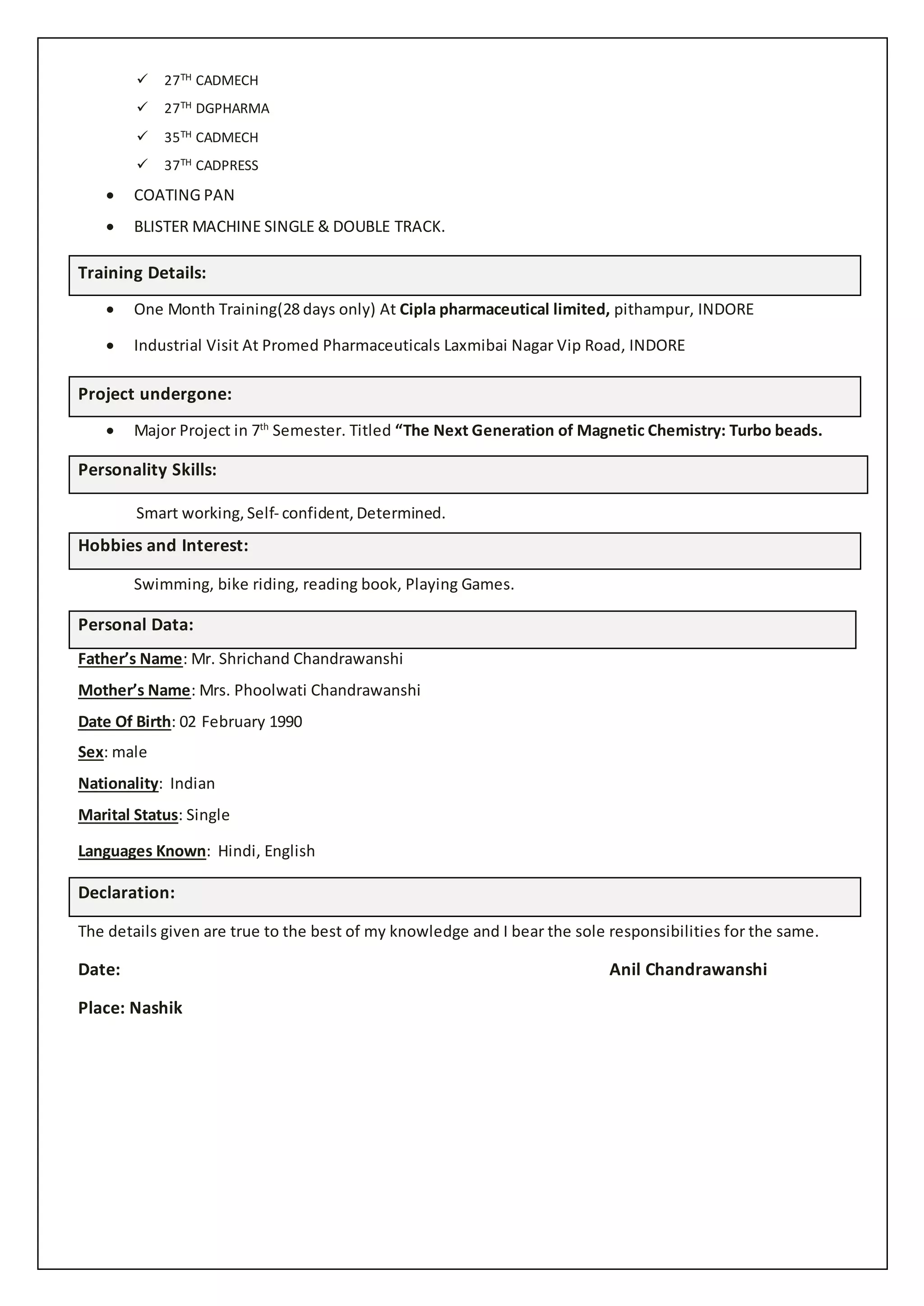 Anil Chandrawanshi CV-2017 | DOCX