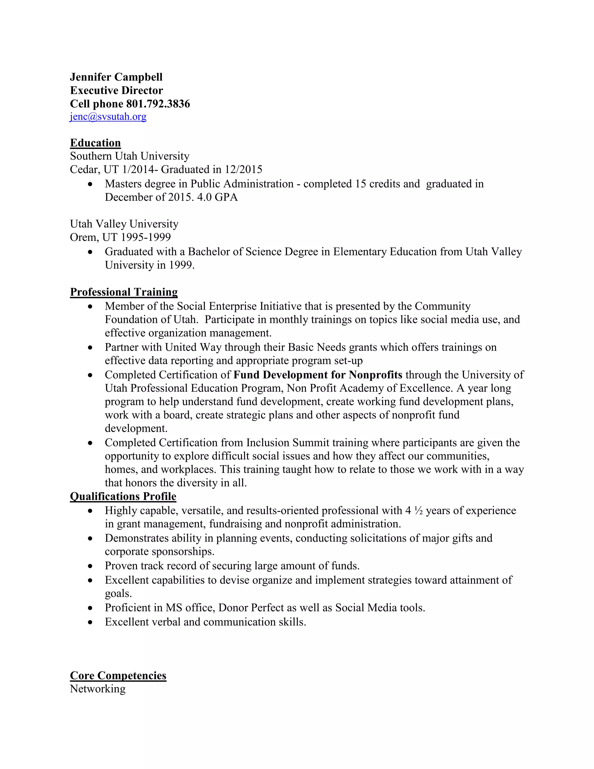 Jennifer Campbell resume ed update 2016 | PDF