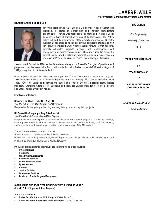 Wille_Jim Resume and Project List (w-photo) 9.15.16 Rev