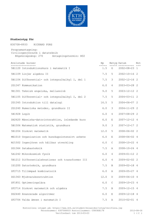 Studieintyg-RES-8307088933-C58C8SE178 | PDF