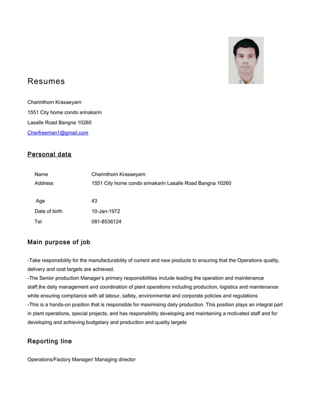 Charinthorn_Resume file_ | DOC | Manufacturing Industry | Industries