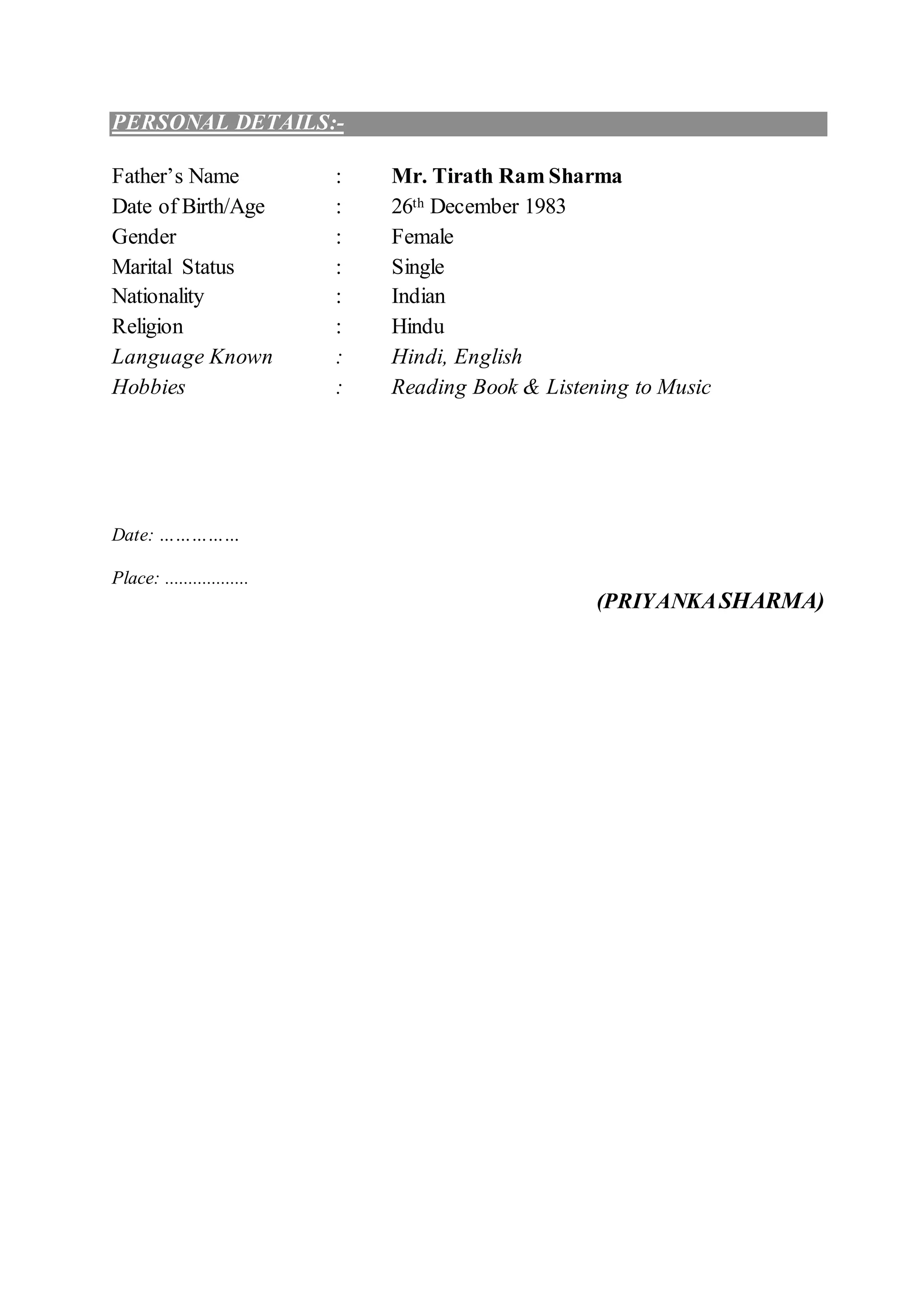 Priyanka Sharma current resu | PDF