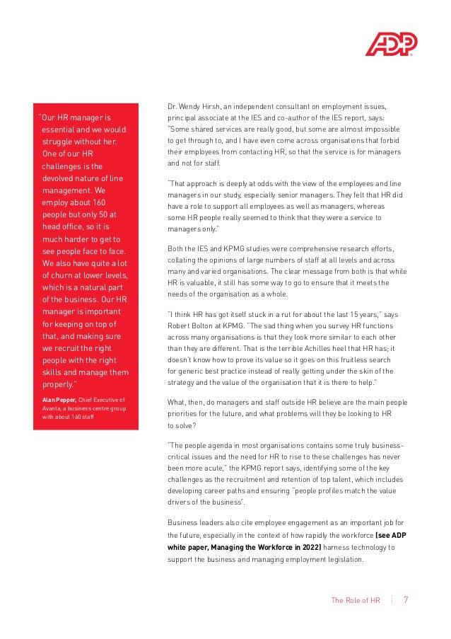 ADP White Paper - The Role of HR - Executives Expectations