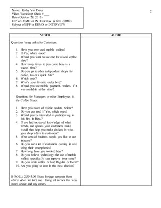 Video shoot ideas and questions | DOCX