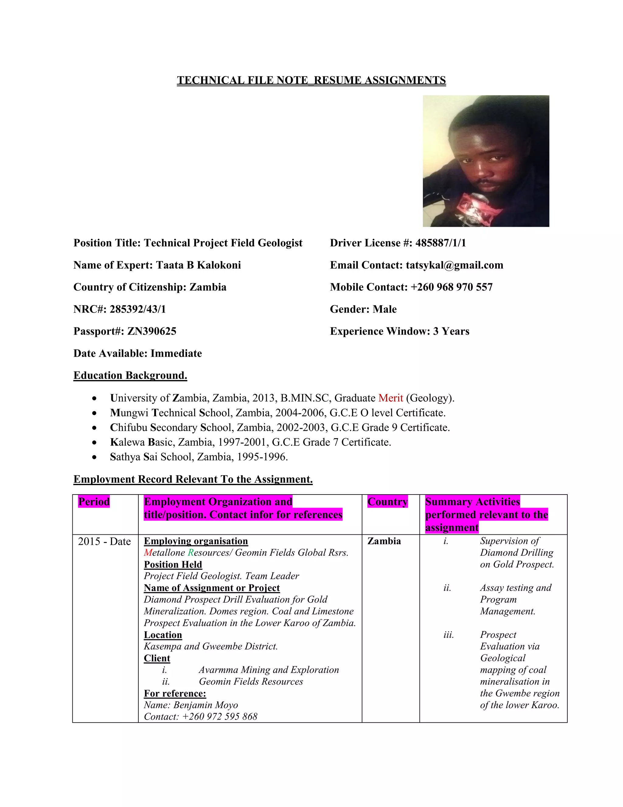 TECHNICAL FILE NOTE_RESUME ASSIGNMENTS | PDF