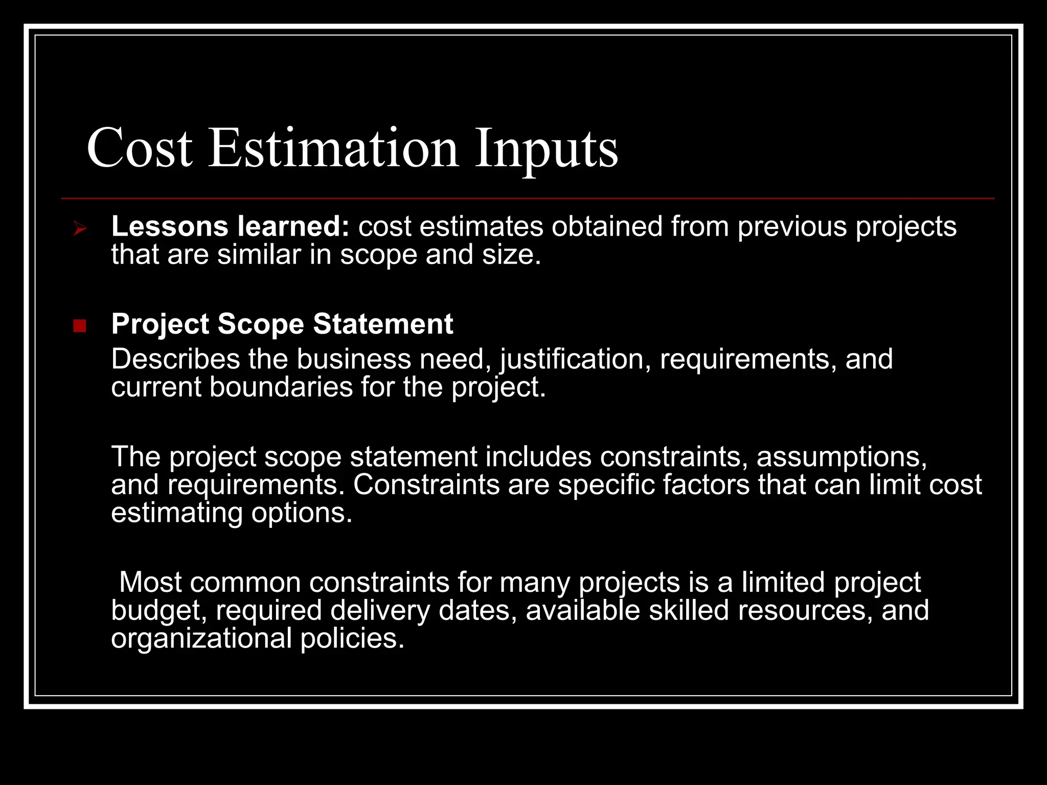 Project_cost_managment definition and tools | PPT