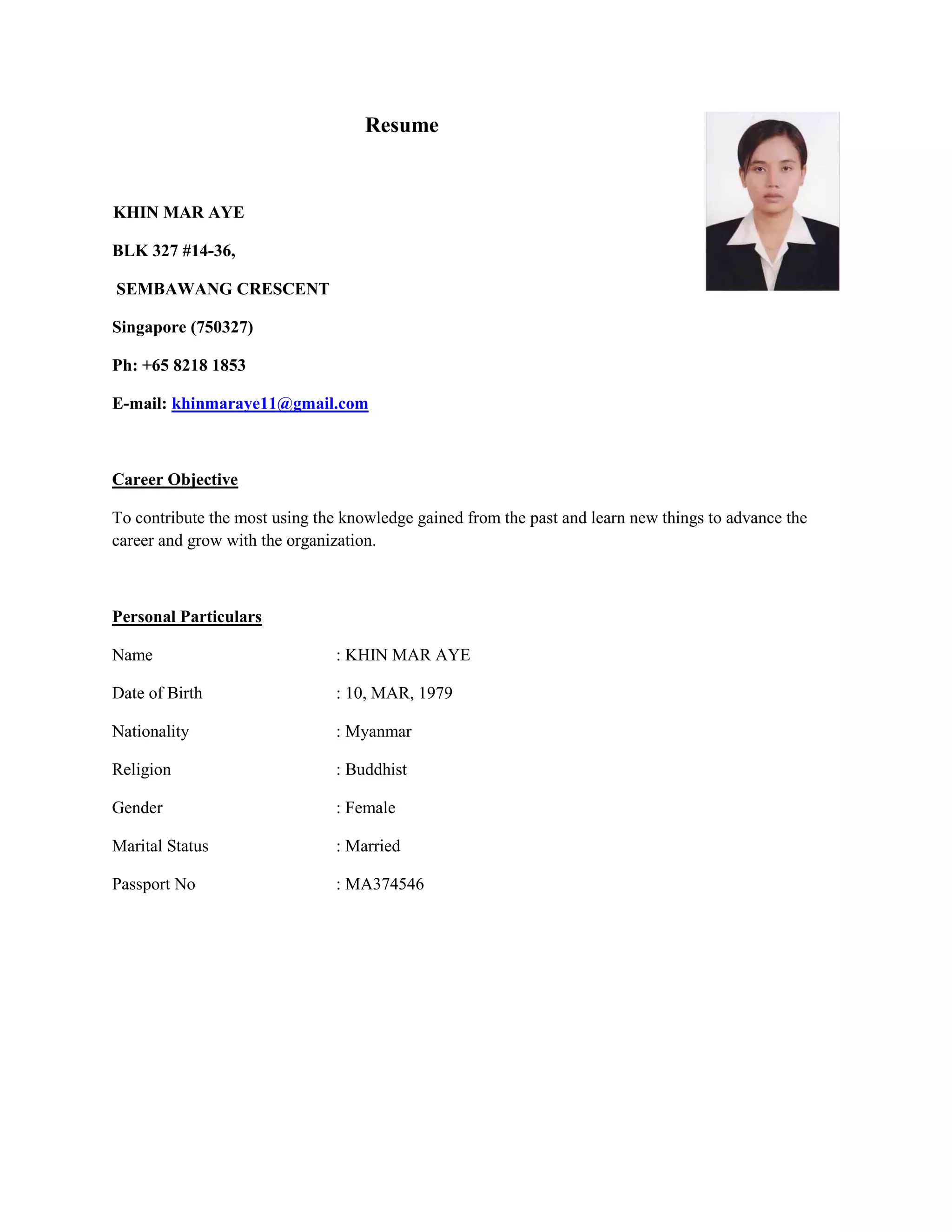 khinmaraye resume (1) | PDF