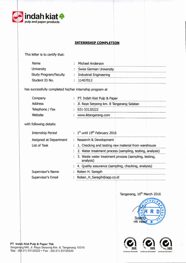 Internship completion MIchael | PDF