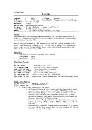 Mohamed Salah (Project manager_Principal Architect)C.V. | PDF
