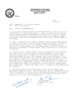 ADM Stavridis Letter (ICO LCDR Barrett) | PDF