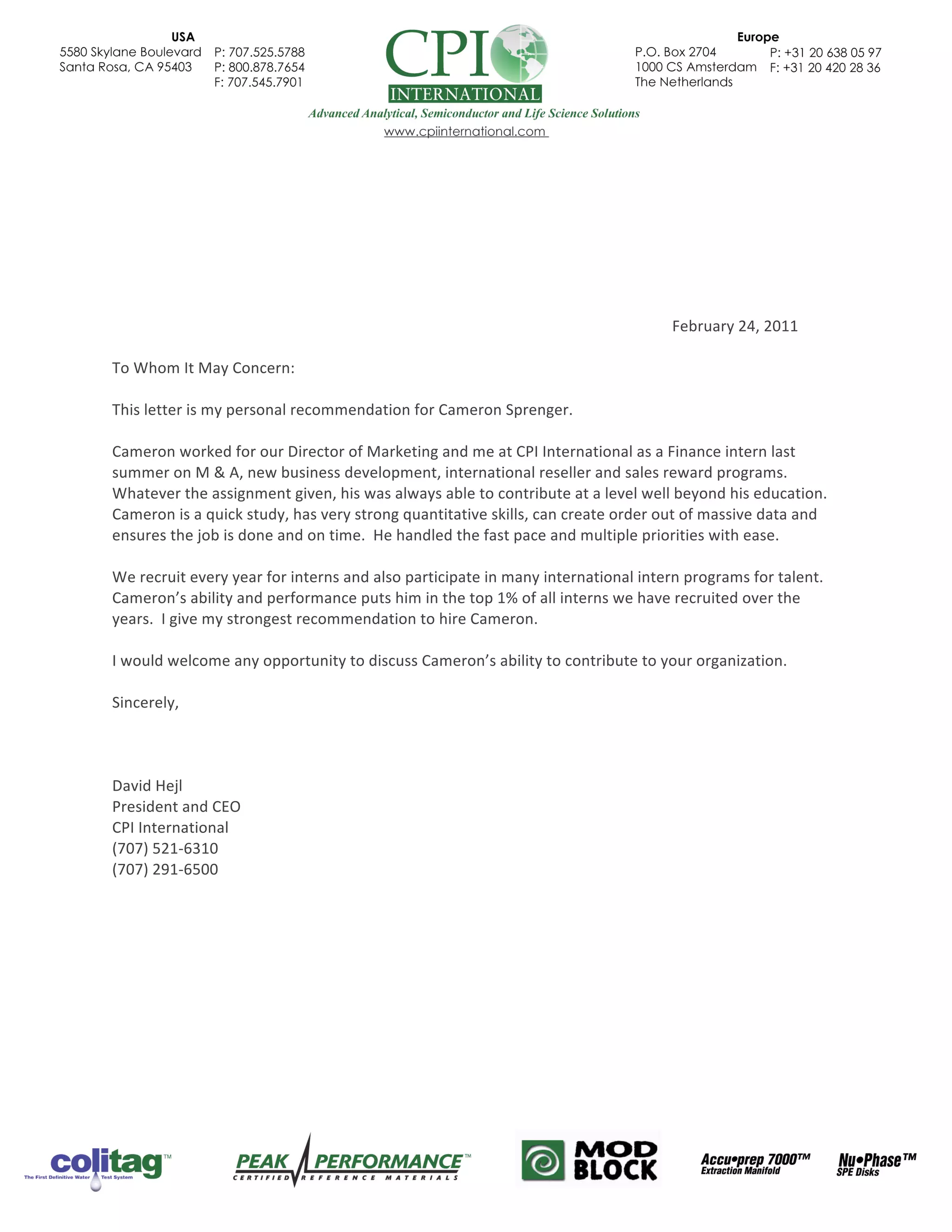 CPI Letter of Recommendation | PDF
