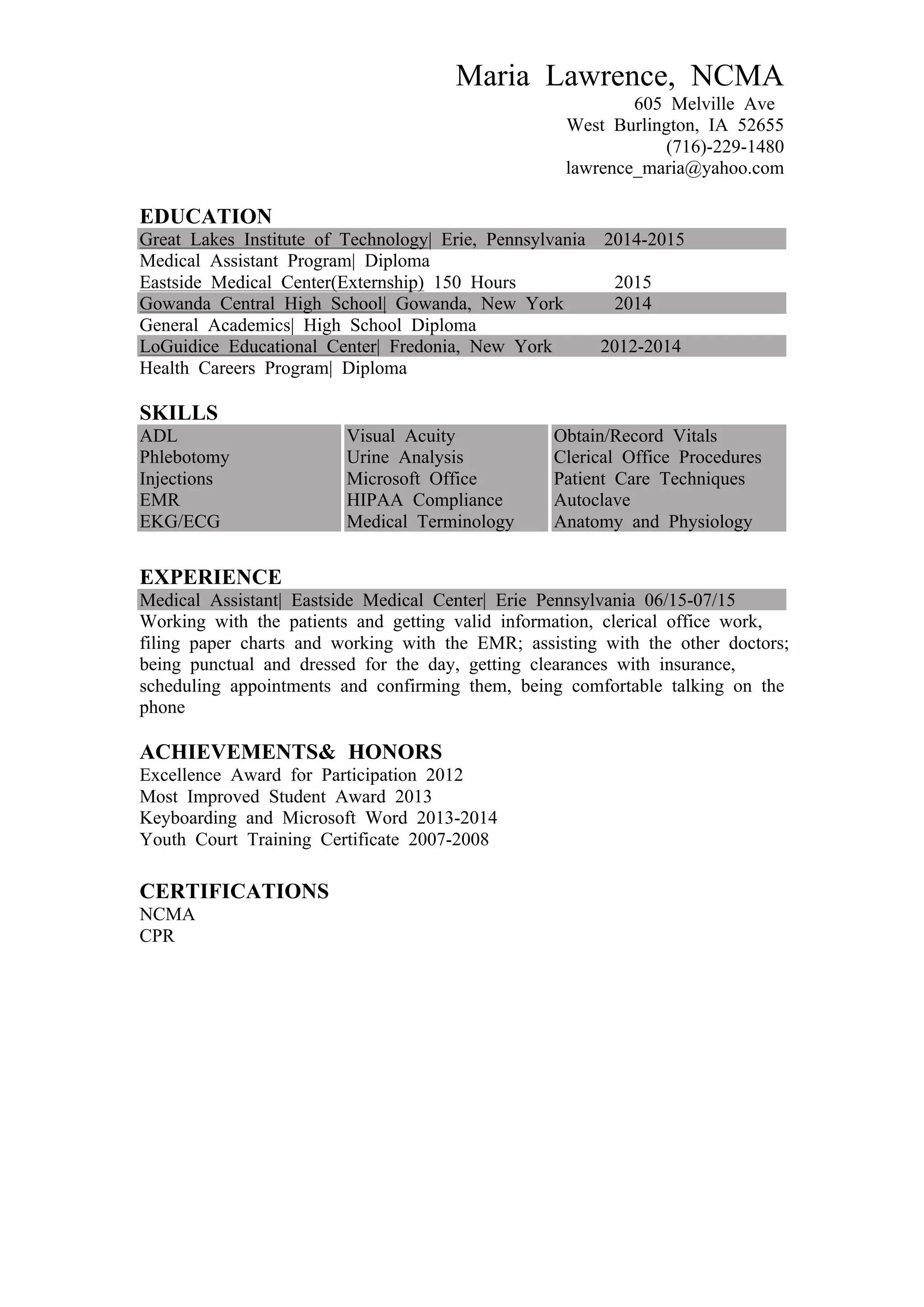 Resume_ Lawrence, Maria | PDF