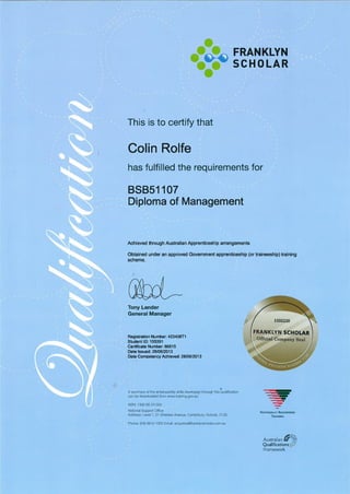 Diploma of Management - Colin Rolfe | PDF