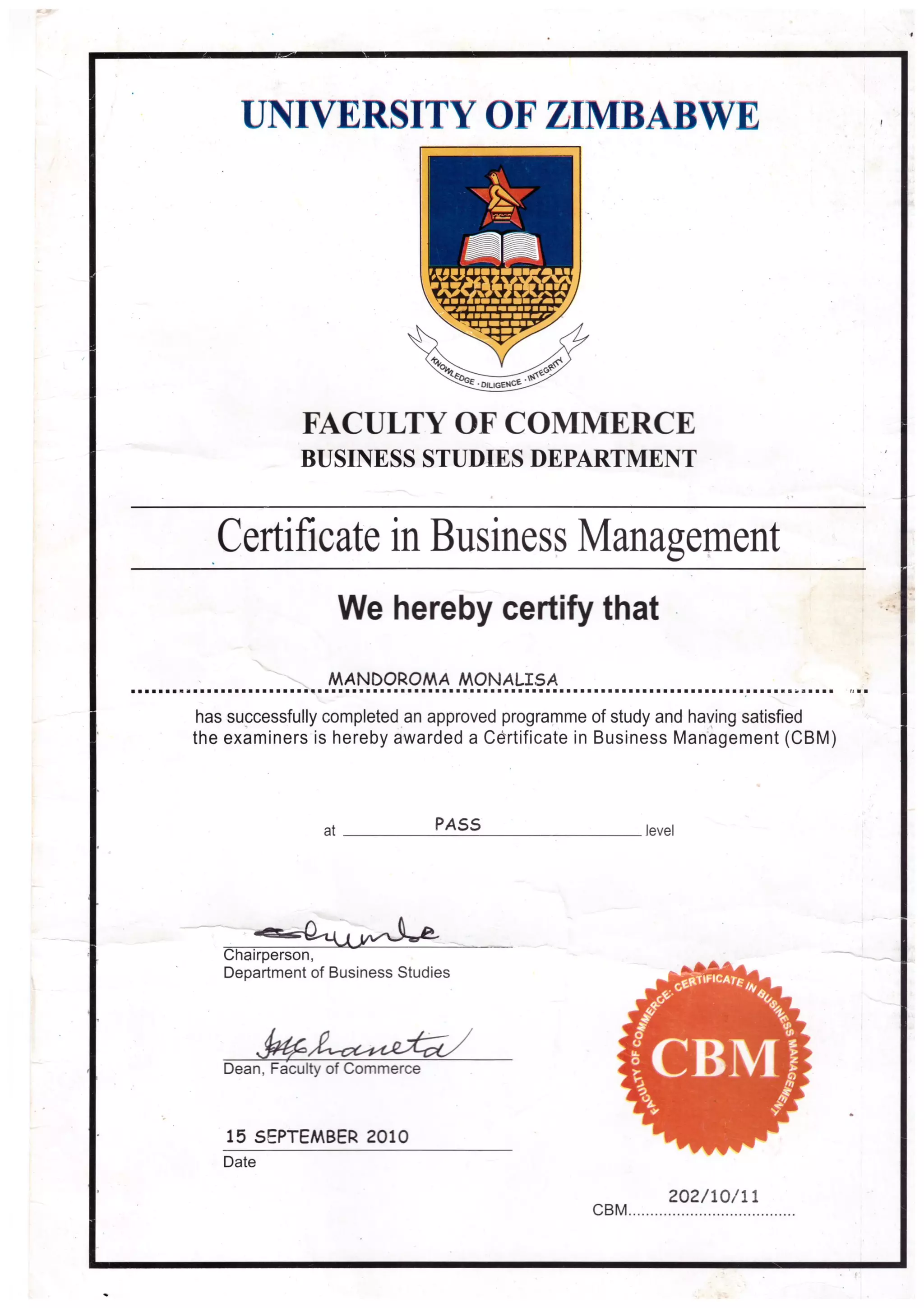 Certificate In Business Management | PDF