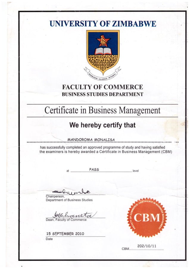 Certificate In Business Management | PDF